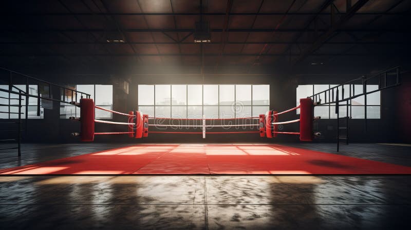 Illuminated Empty Red Boxing Ring. Concept of Sports, Competition ...