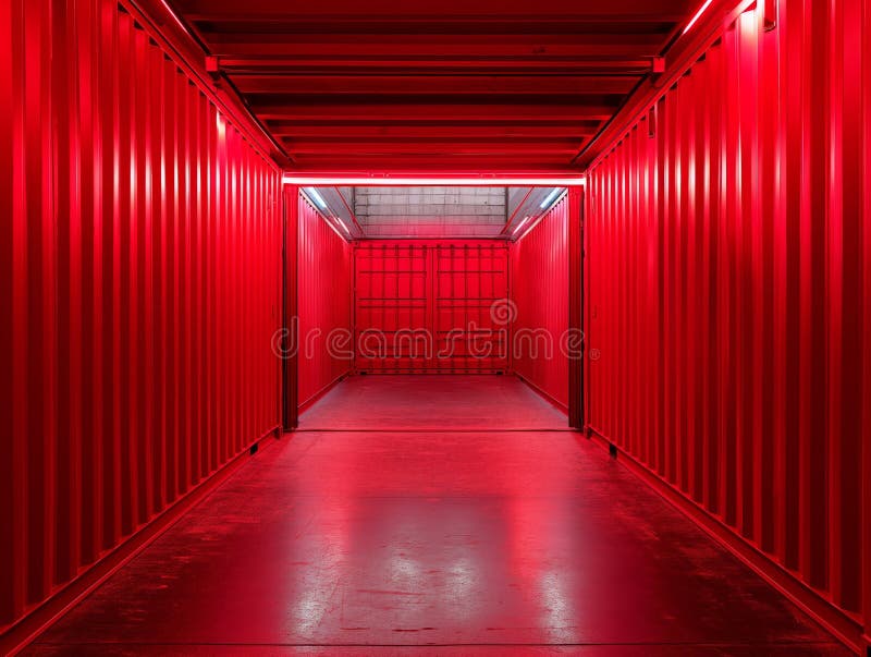 Illuminated Empty Red Container Stock Photo - Image of heavyduty ...