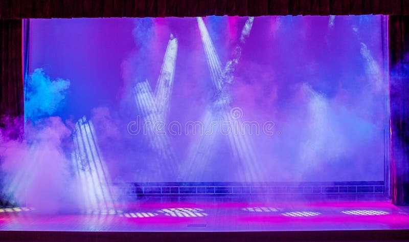 Illuminated Empty Concert Stage with Smoke Stock Image - Image of ...