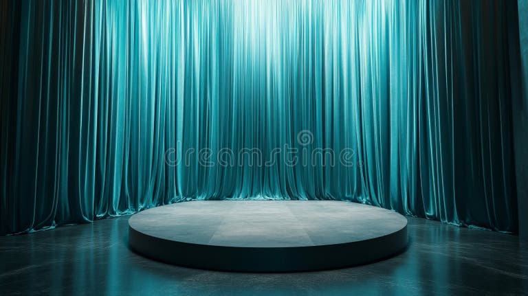 Illuminated Empty Stage with Teal Curtains, Dramatic Lighting ...