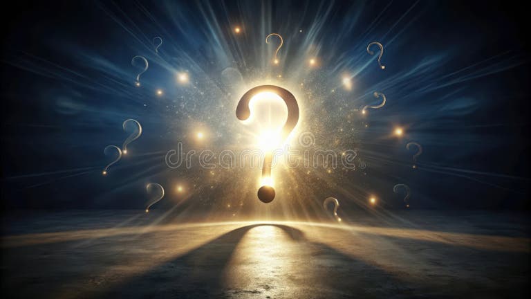 Illuminated Enigma a Glowing Question Mark Surrounded by a Celestial Burst of Light and Intrigue ...
