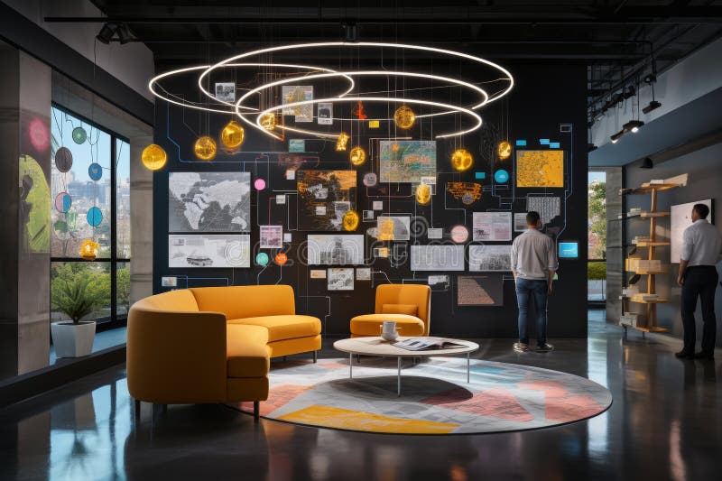Illuminated Exhibition of World Schematic Maps in a Contemporary Office ...