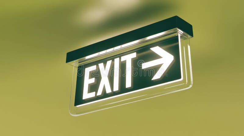 Illuminated Exit Sign on a Green Background, Symbolizing Safety and ...