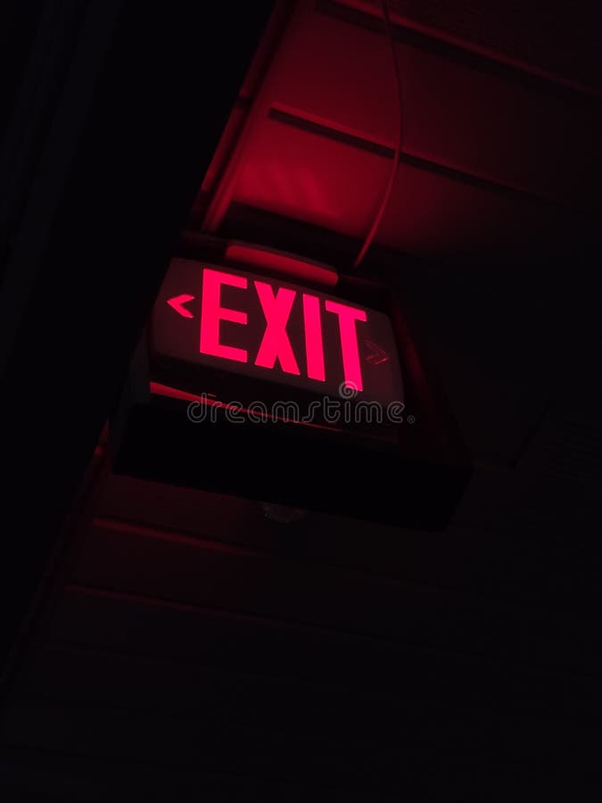 Illuminated Exit Sign with Red Light Stock Photo - Image of illuminated ...