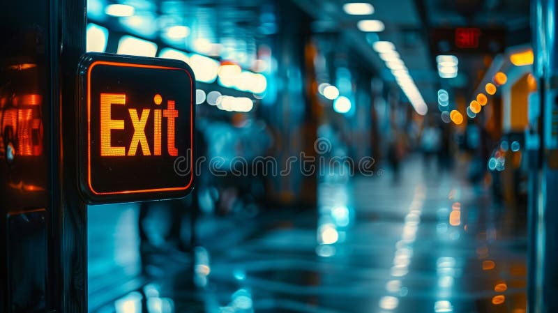 Illuminated Exit Sign in Subway Station. Stock Photo - Image of ...