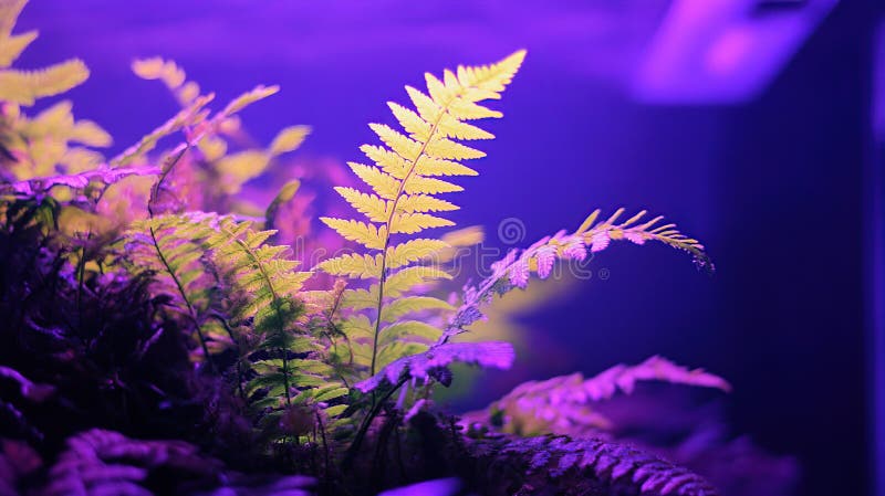 Illuminated Fern Leaves in Purple Light Stock Image - Image of macro ...
