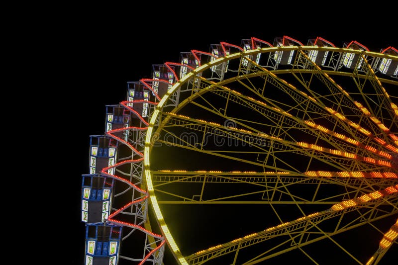 Illuminated Ferris Wheel at Night Stock Photo - Image of space ...
