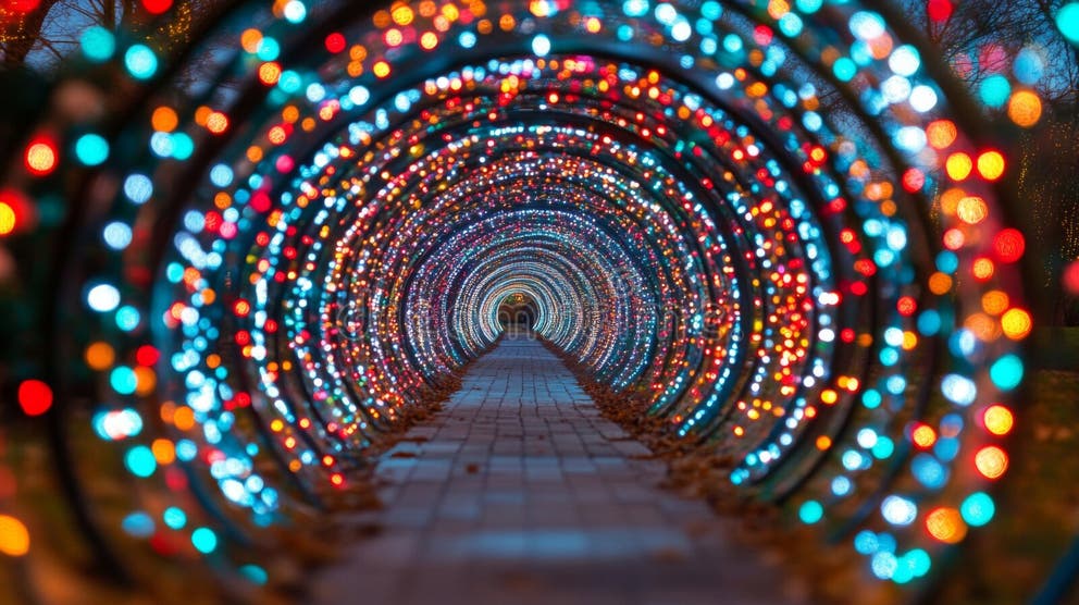 Illuminated Festive Tunnel Pathway Gleaming Lights Stock Illustration ...