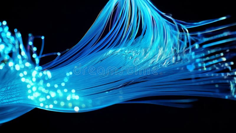 Illuminated Fiber Optic Cable Featuring a Stunning Blue Light Emission ...