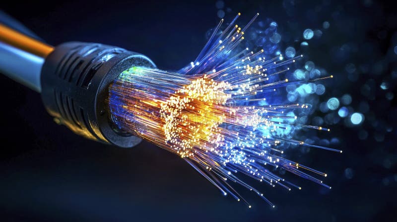 Illuminated Fiber Optic Cables in Closeup Technology Showcase Digital ...