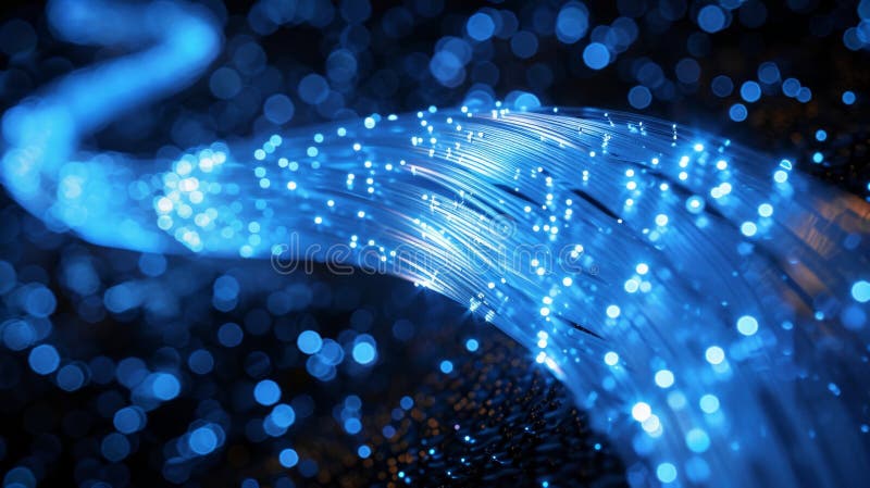 Illuminated Fiber Optic Cables with Glowing Blue Lights in a Dark Tech ...