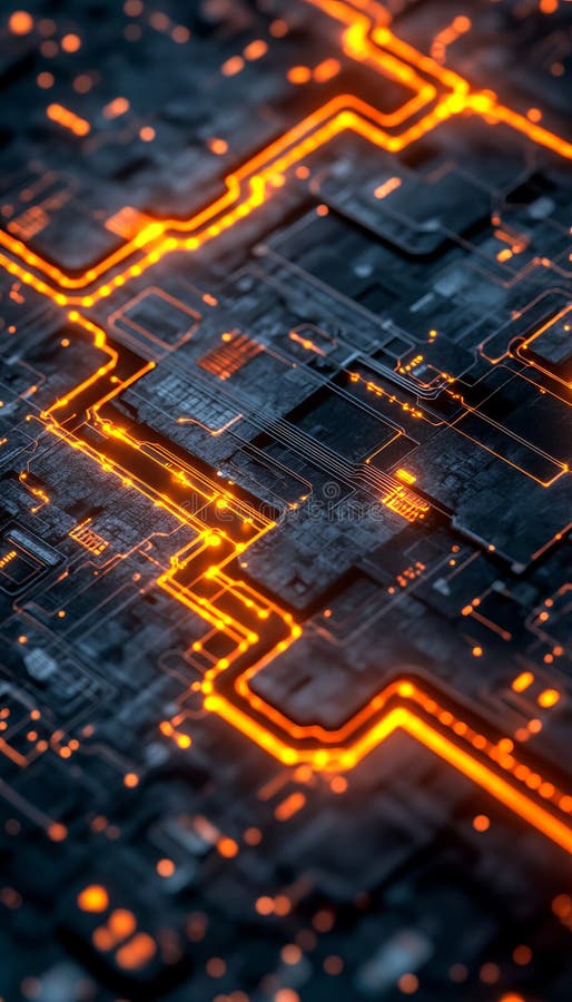 Illuminated Fiber Optic Connections in an Abstract Technological ...
