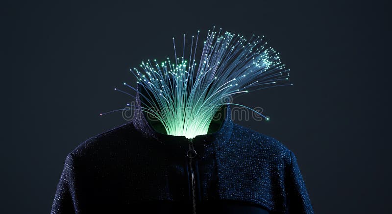Illuminated Fiber Optic Strands Emerging from a Dark Jacket - Generated ...