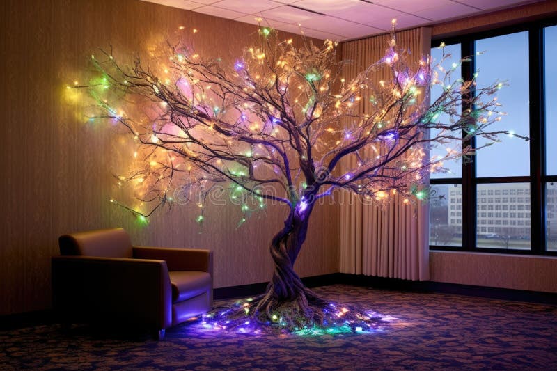Illuminated Fiber Optic Tree Installation Stock Illustration ...