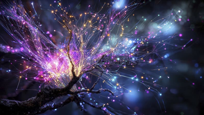 Illuminated Fiber Optics Creating a Web of Light Abstract Art Digital ...