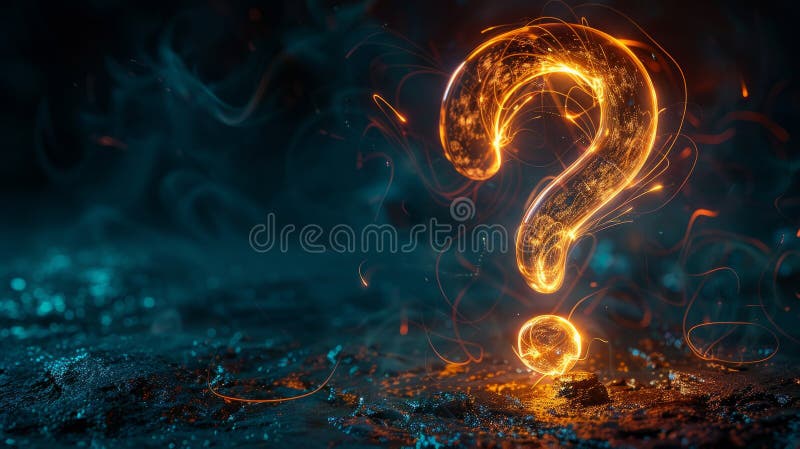 Illuminated Fiery Question Mark Against a Dark, Surreal Background ...