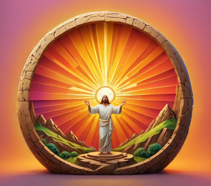 Illuminated Figure of Jesus in Circular Frame Stock Illustration ...