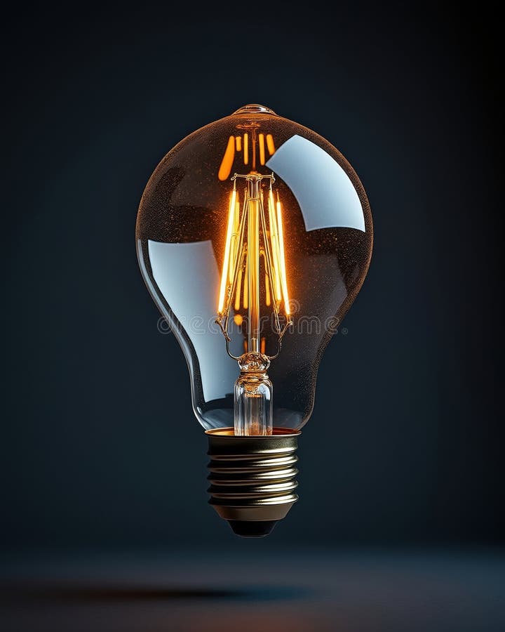 Illuminated Filament Bulb with Intricate Internal Structure Against a ...