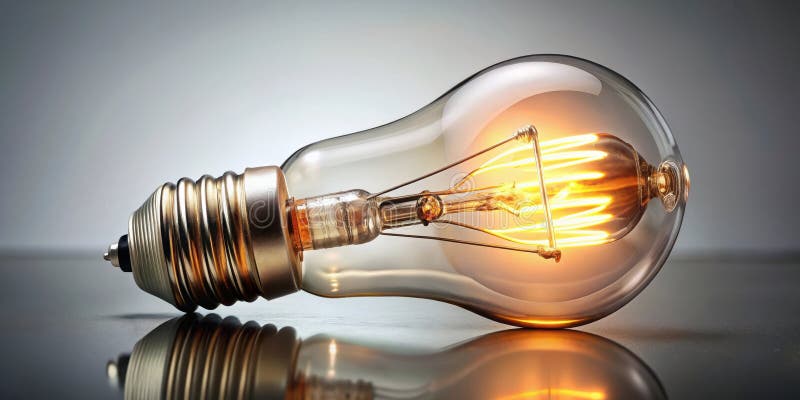 Illuminated Filament a Glowing Incandescent Light Bulb Resting on a ...