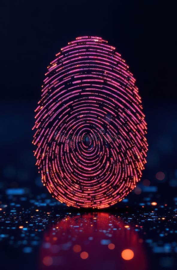 Illuminated Fingerprint Representing Digital Security Concept Stock Illustration - Illustration ...