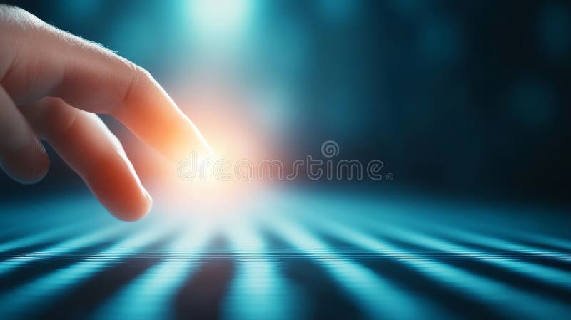 Illuminated Fingerprint Scanning Interface with Index Finger Touching ...