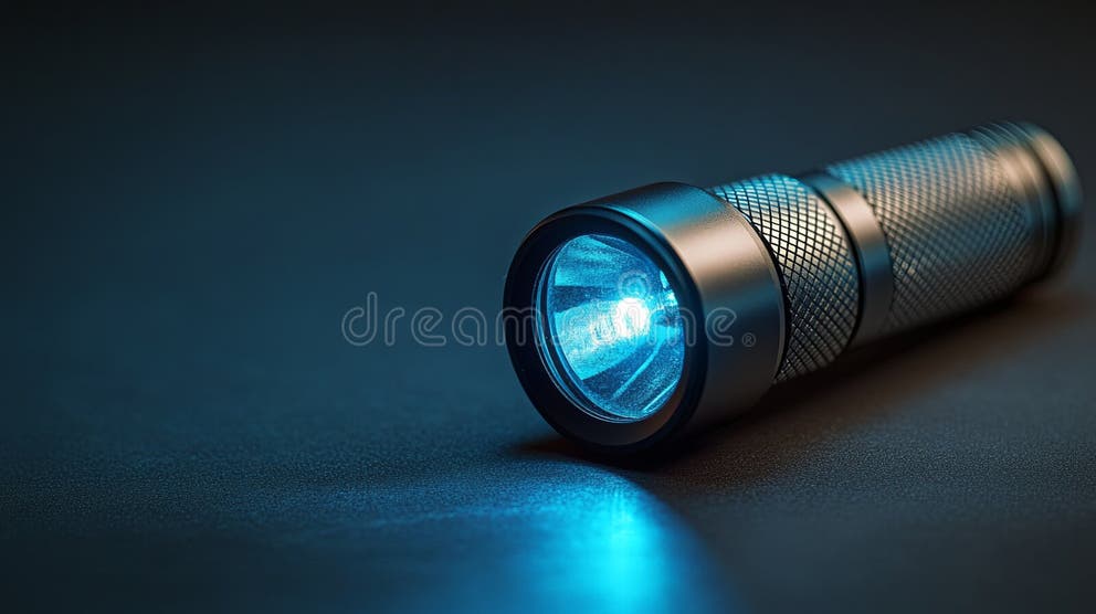 Illuminated Flashlight on Wooden Table Stock Photo - Image of ...