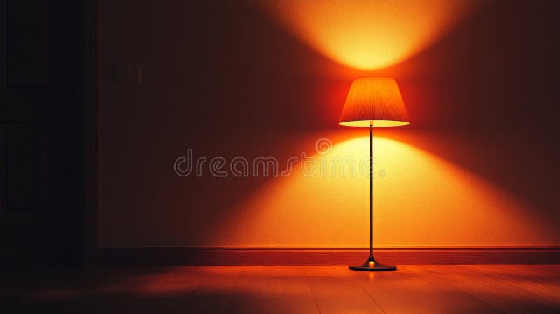 Illuminated Floor Lamp in a Dark Room Stock Illustration - Illustration ...