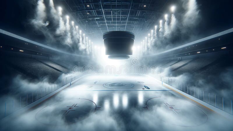 Illuminated Fog Casts Glow on Empty Ice Rink Stock Photo - Image of ...