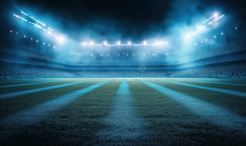 Illuminated Football Stadium with Dramatic Lighting and Fog Effects at ...