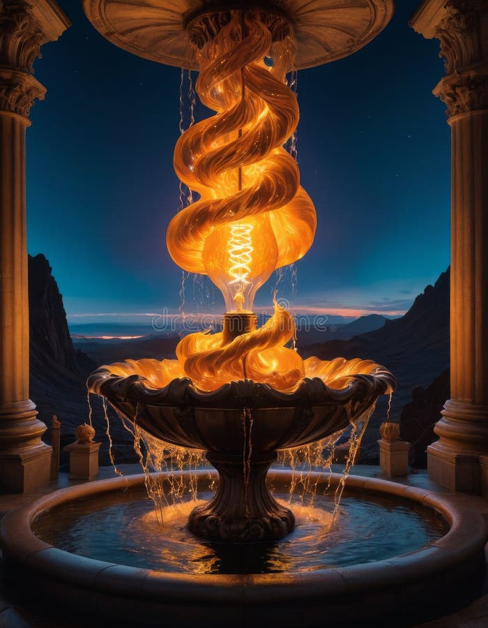 Illuminated Fountain of Ideas Stock Image - Image of scenery, electric ...