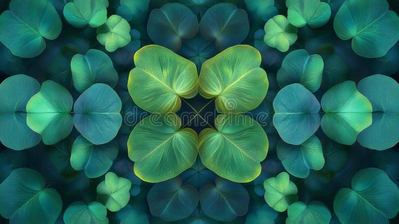 Illuminated Four Leaf Clovers Green Pattern Background Stock ...