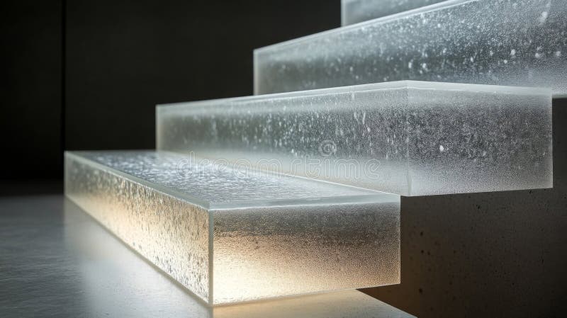 Illuminated Frosted Glass Steps Modern Architectural Detail Stock ...