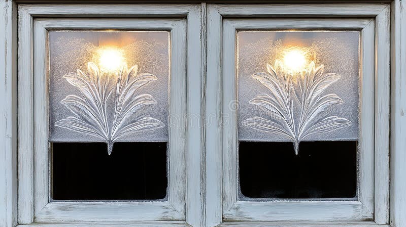 Illuminated Frosted Glass Windows, Floral Pattern, Building Exterior ...