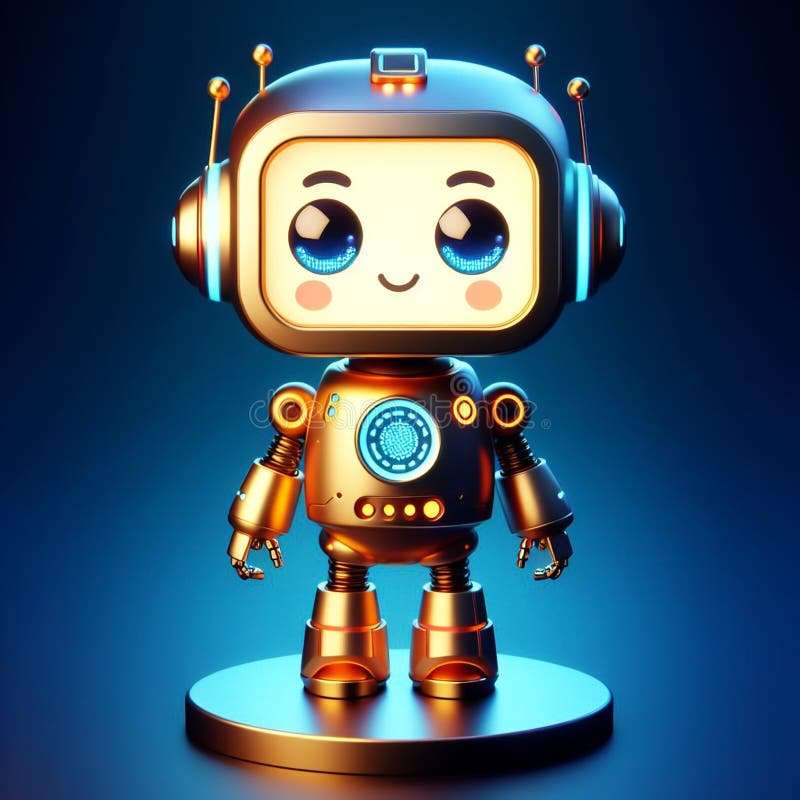 Illuminated Funny Cartoon Robot at Night. Digital and Technology Team ...