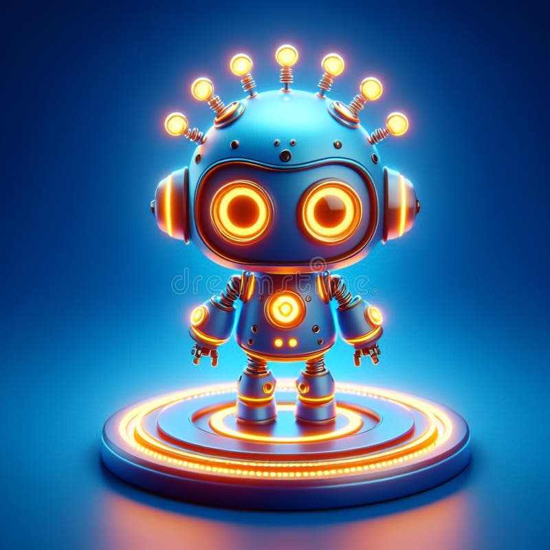 Illuminated Funny Cartoon Robot at Night. Digital and Technology Team ...
