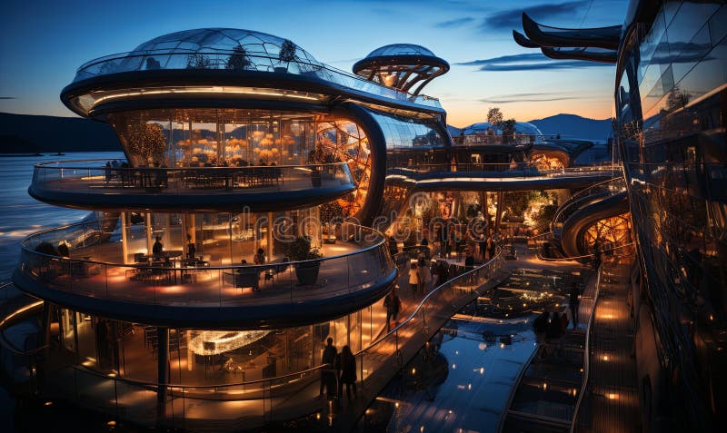 Illuminated Futuristic Building Stock Image - Image of rooftop ...