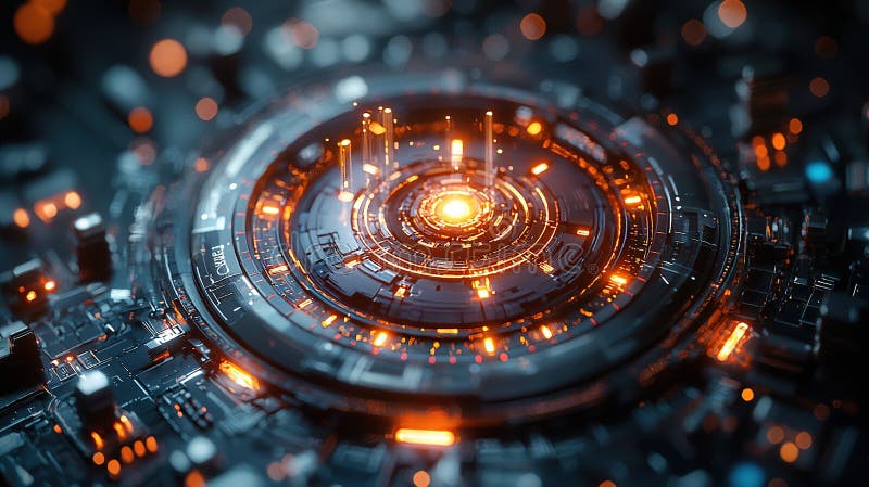 Illuminated Futuristic Circuit Board Pattern Evokes Advanced Technology ...