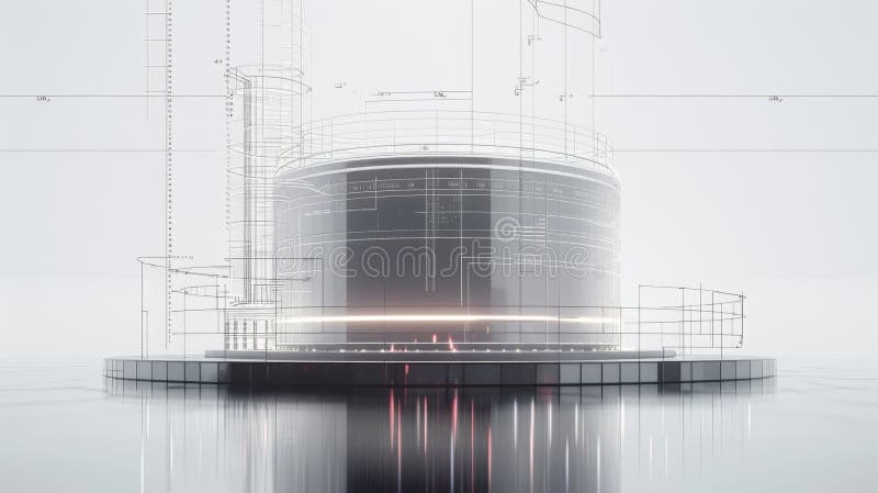 Illuminated Futuristic Cylindrical Structure with Technical Details ...