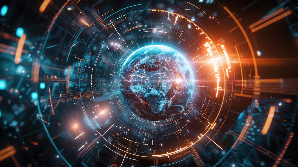 Illuminated Futuristic Globe Design with Interconnected Lines on Dark Background. Stock Image ...