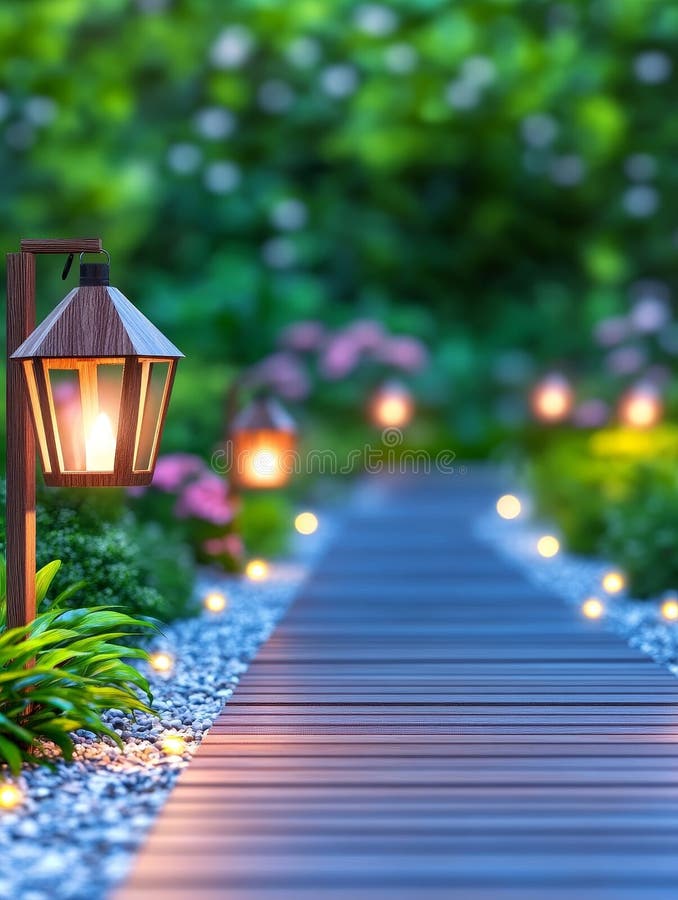 Illuminated Garden Path a Serene Garden Path at Twilight Lit by Warm ...