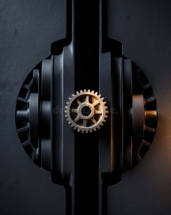 Illuminated Gear in a Dark Mechanical Background. Stock Image - Image ...