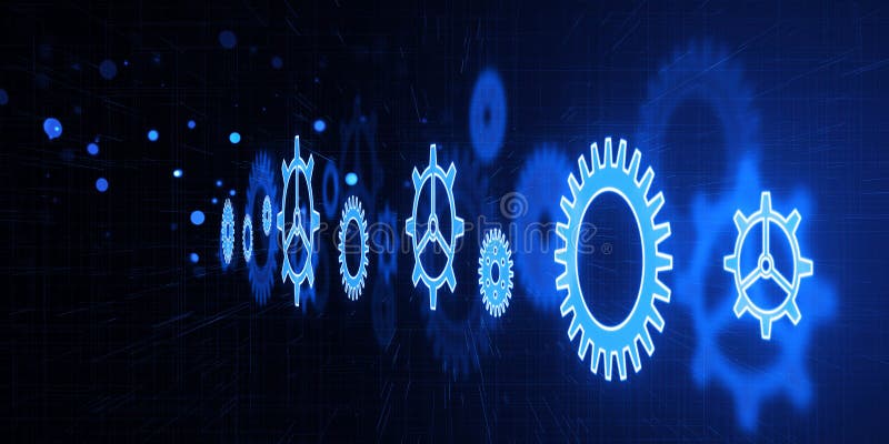 Illuminated Gears and Cogs on a Digital Blue Background Symbolizing ...