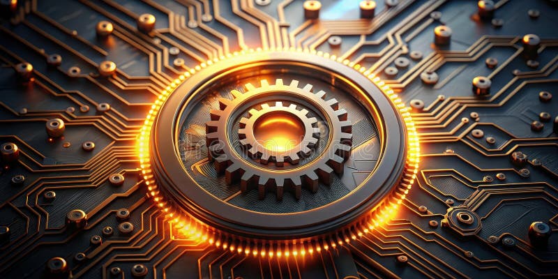 Illuminated Gears in Technological Circuitry a Symbol of Precision ...