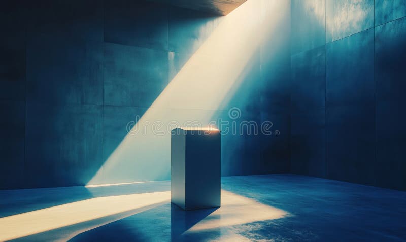 Minimalist Blue Room Illuminated Display Pedestal Shadows Stock Photos ...