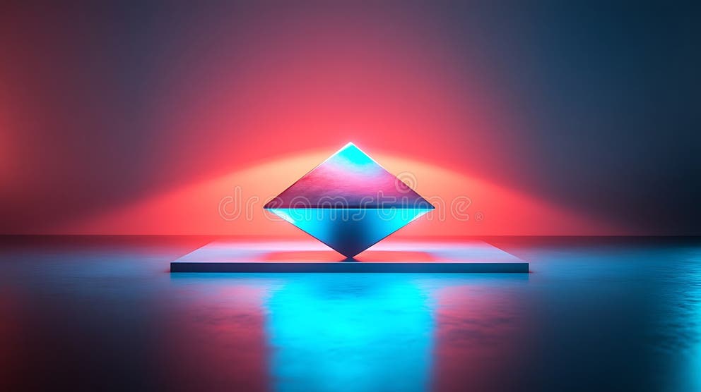 Illuminated Geometric Pyramid on Reflective Surface Stock Photo - Image ...
