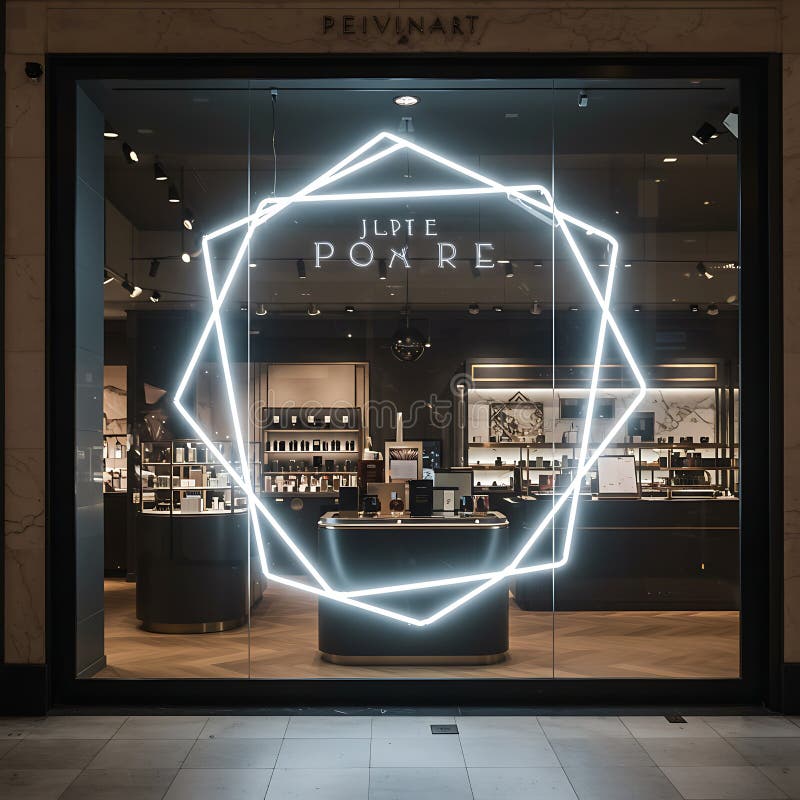 Illuminated Geometric Storefront Installation Enhancing Modern Retail ...