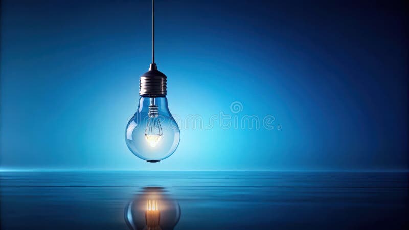 Illuminated Glass Bulb Hanging Over a Serene Blue Water Surface ...