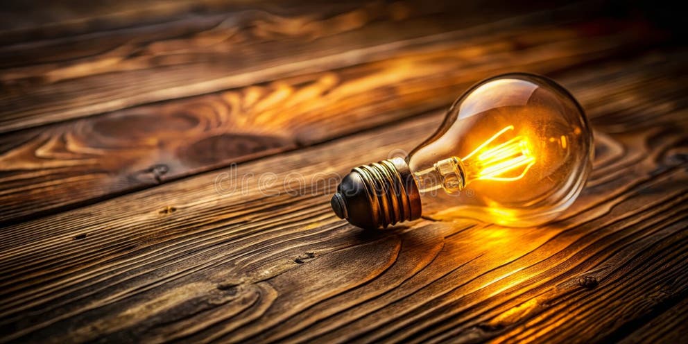 Illuminated Glass Bulb Resting on Rustic Wood Surface. Generative AI ...