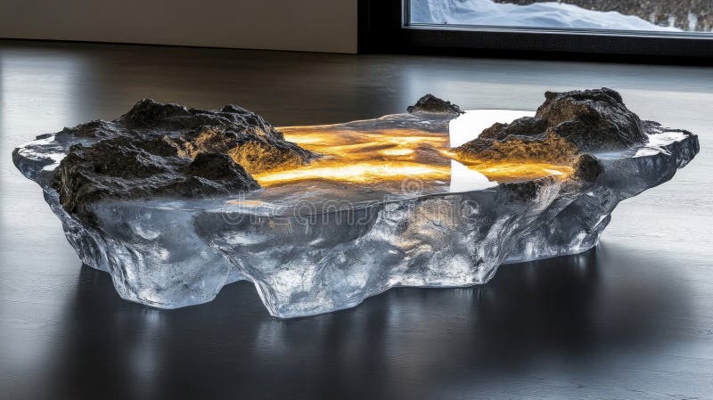 Illuminated Glass Coffee Table with Abstract Rock Form Design Stock ...