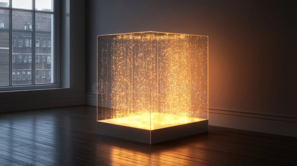 Illuminated Glass Cube Filled with Sparkling Lights Stock Illustration ...